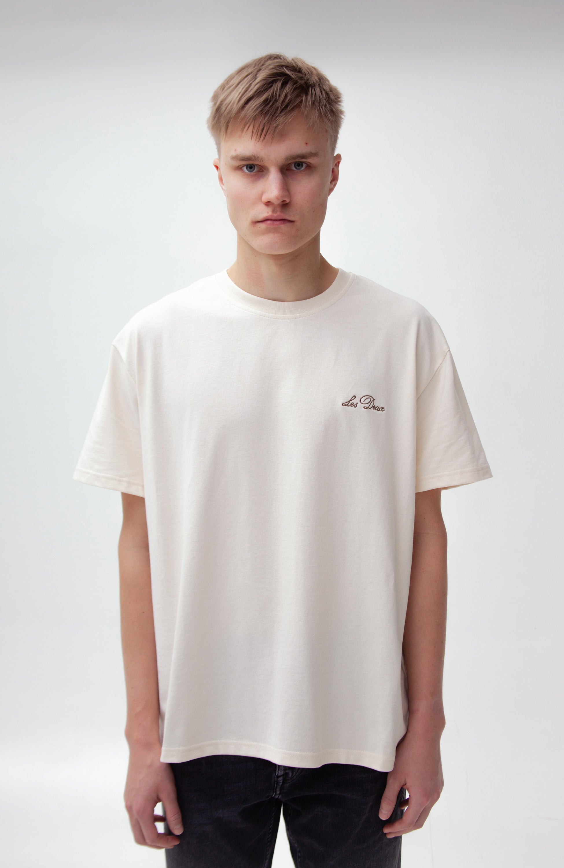 Crewneck Loose-Fit T-Shirt in Light Ivory / Walnut Monochrome Color ...