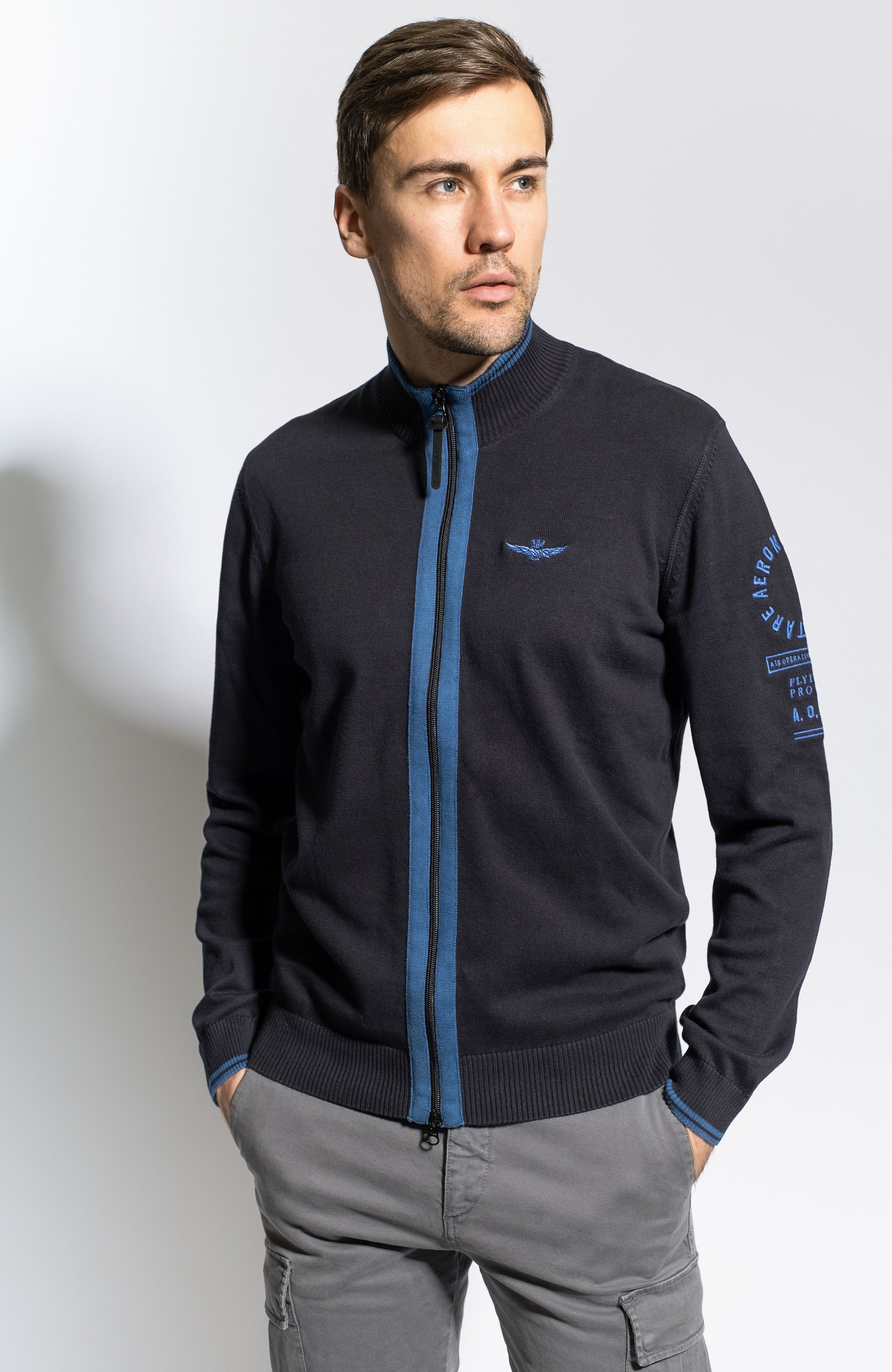 Navy Blue Zipped Cardigan AERONAUTICA MILITARE