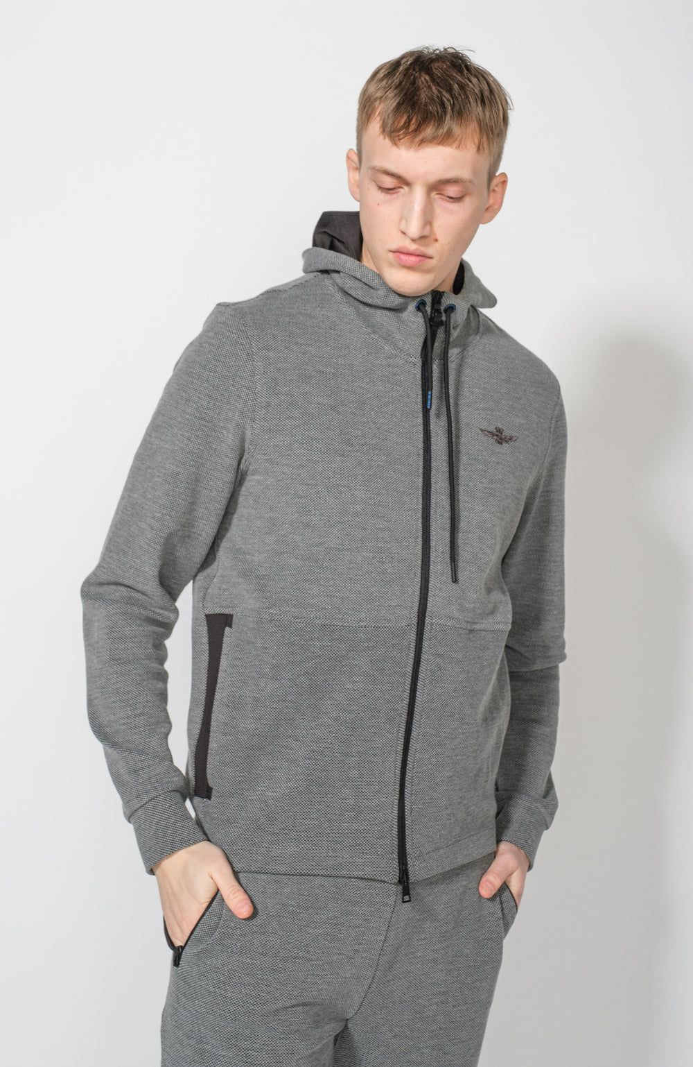 Grey Textured Hooded Tracksuit Set AERONAUTICA MILITARE